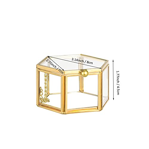 Feyarl Small Gold Glass Jewelry Trinket Tiny Box Ornate Ring Earring Display Box Keepsake Organizer Case Artificial Flower Petals Decorative Box Valentine Wedding Birthday Gift