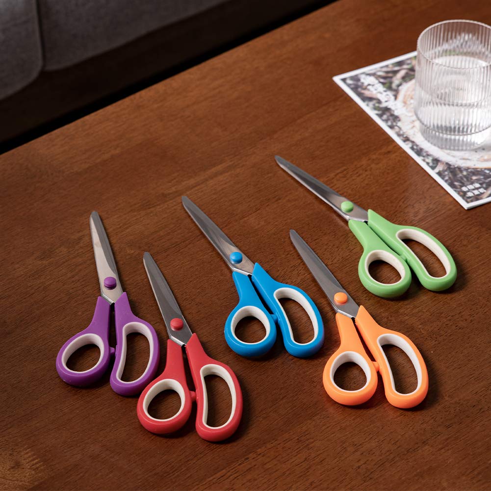 Multipurpose Scissors ,Stainless Steel Comfort Grip Handles,Sturdy Sharp Scissors for Office Home School Sewing Fabric Craft Supplies,Pack of 5,Right/Left Handed
