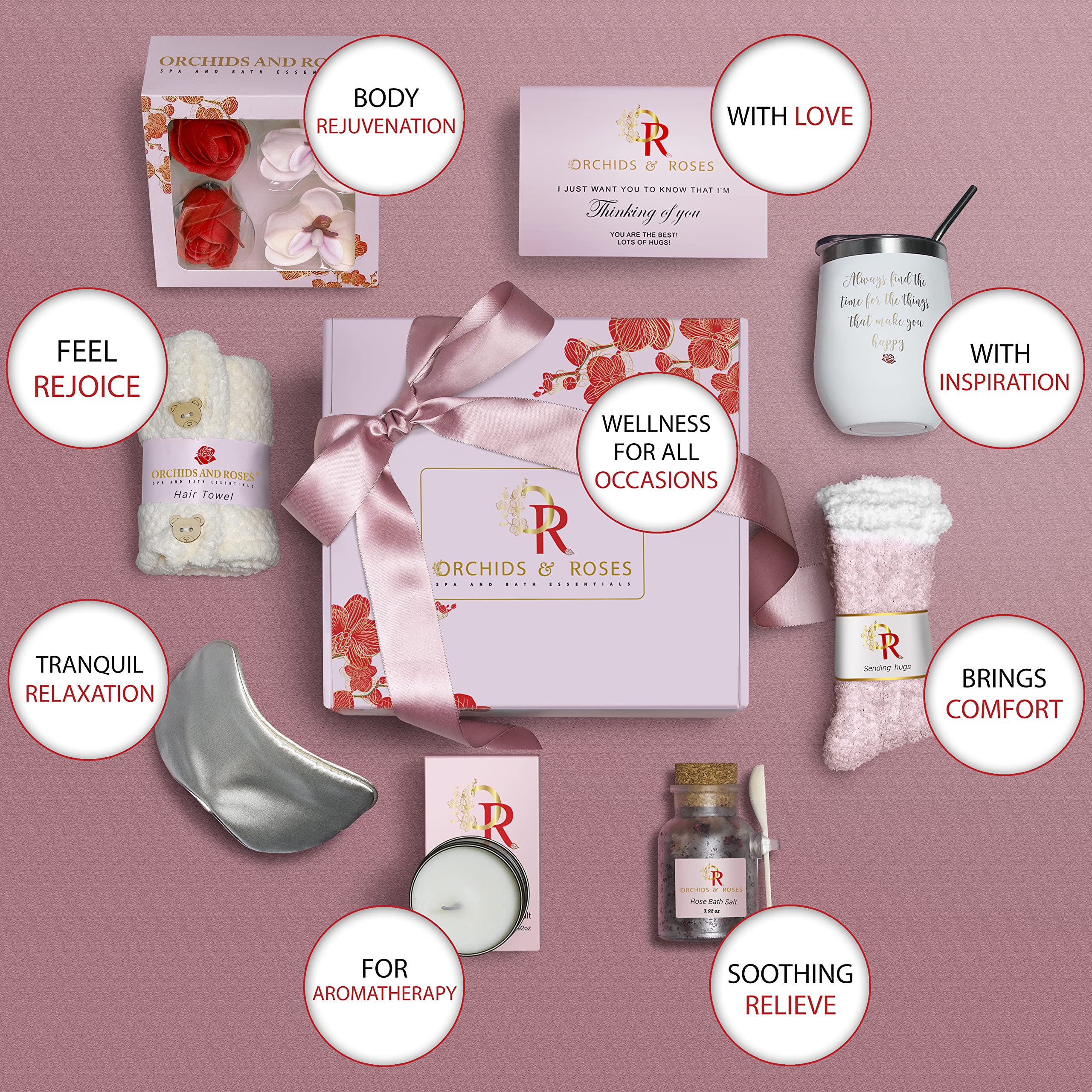 O&R 14-Piece get well soon gift basket -birthday gift- Thoughtful Self-Care Package Kit For Women - After Surgery Presents With Coffee Tumbler - With Rose Soaps & Candle For spa gifts for women