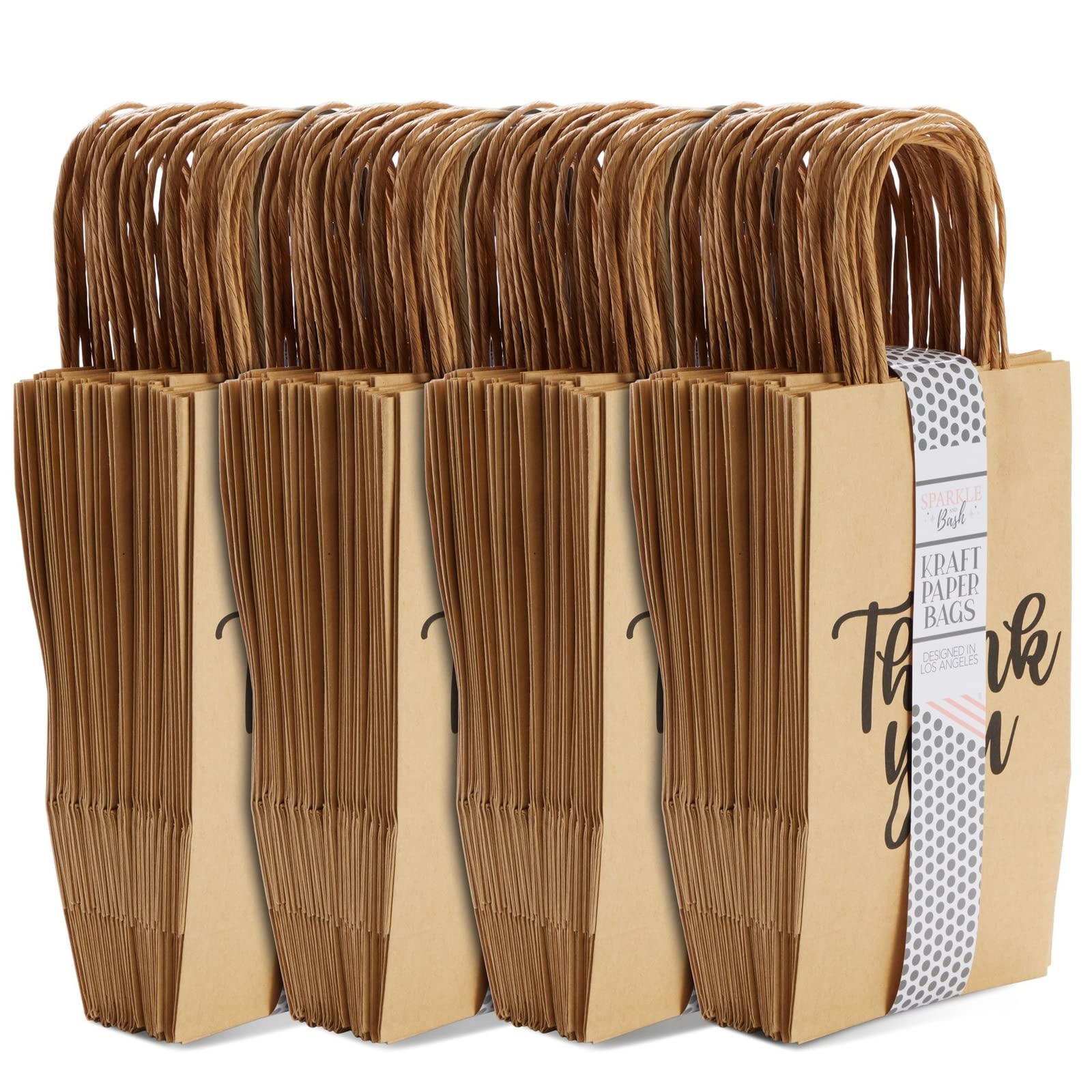 Sparkle and Bash Thank You Party Favor Kraft Bags (9 x 5.3 x 3.15 in, 100 Pack)