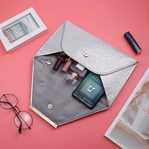 TENDYCOCO Women Evening Clutch Bag Silver Rhinestone Purse Glitter Prom Clutch Purse for Women Ladies