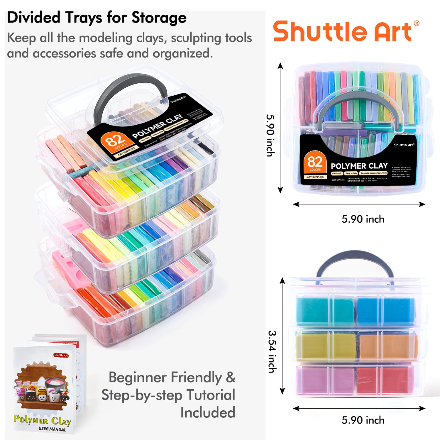 Polymer Clay, Shuttle Art 82 Colors Oven Bake Modeling Clay, Creative Clay Kit with 19 Clay Tools and 16 Kinds of Accessories, Non-Toxic, Non-Sticky, Ideal DIY Art Craft Clay Gift for Kids Adults