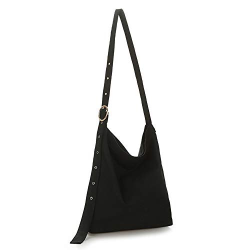 Canvas Crossbody Bag Casual Handbags Work Travel Bag Hobo Bag Shoulder Tote Purse Shopping Bag For Women Girls(Black)