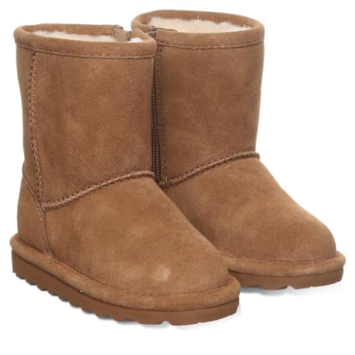 BEARPAW Elle Toddler Hickory Size 12 | Toddler's Boot Classic Suede with Zipper | Kid's Slip On Boot | Comfortable Winter Boot
