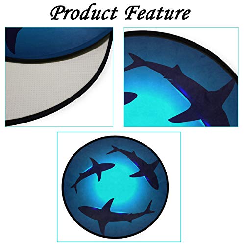Vdsrup Cute Animal Sharks Doormat Shark Blue Ocean Round Floor Mat Non Slip Absorbent Carpet Yoga Rug for Entryway Bedroom Living Room Sofa Home Decor