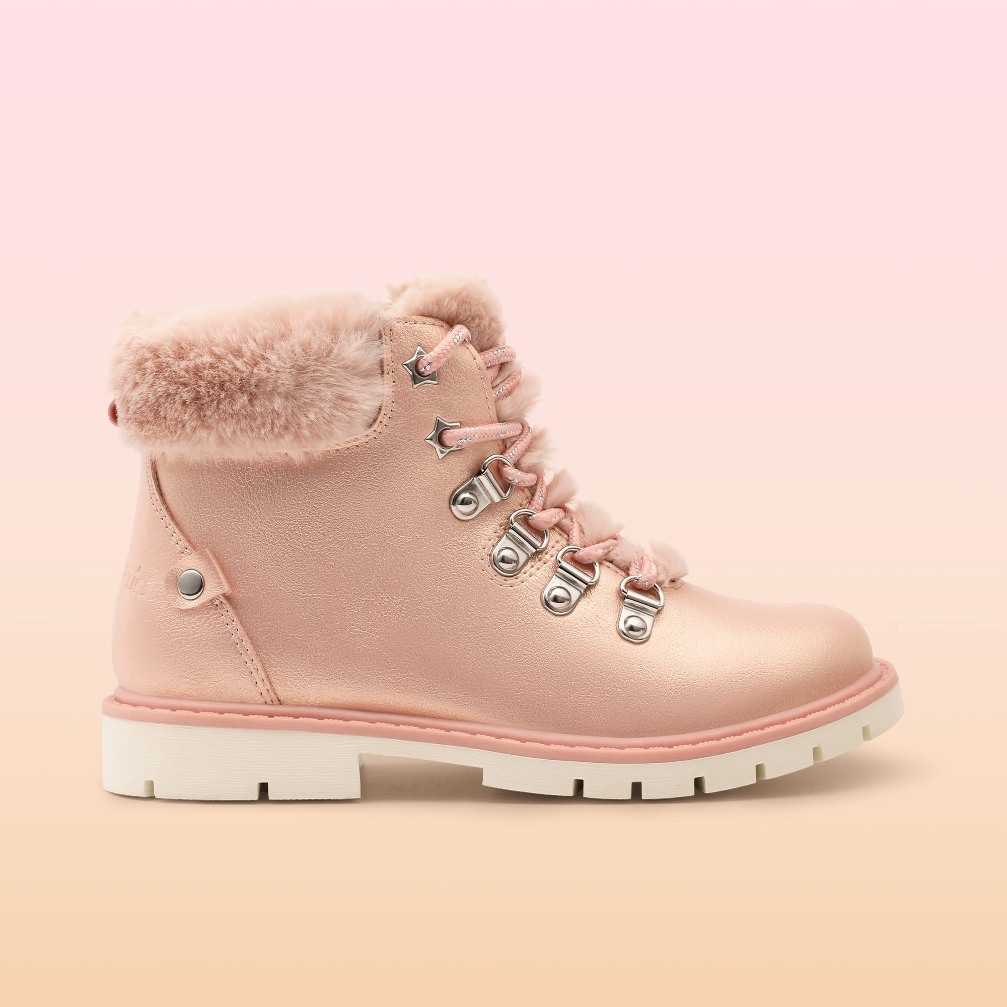DREAM PAIRS Girls Kids Side Zipper Lace up Faux Fur Ankle Boots,Size 4 Big Kid,PINK/PU,SDBO213K