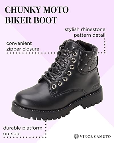 Vince Camuto Girls' Biker Boots - Quilted Chunky Combat Moto Biker Work Boots (Little Girl/Big Girl), Size 1.5, Black