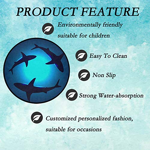 Vdsrup Cute Animal Sharks Doormat Shark Blue Ocean Round Floor Mat Non Slip Absorbent Carpet Yoga Rug for Entryway Bedroom Living Room Sofa Home Decor