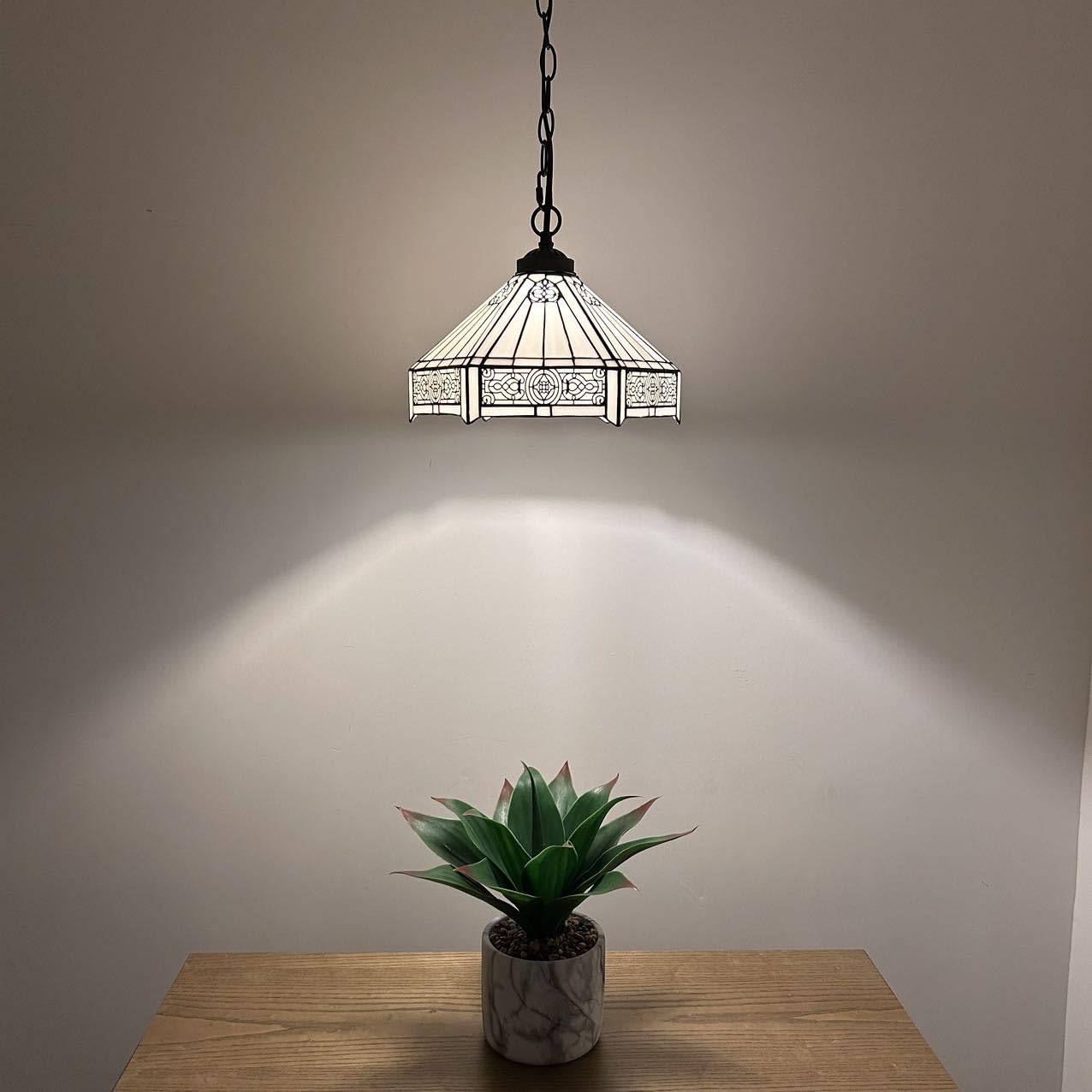 enjoy decor lamps Tiffany Pendant Lighting White Hexagon Stained Glass Hanging Lamp LED Bulb Included for Dining Room Island Kitchen Living Room 12”W*12”D*60”H