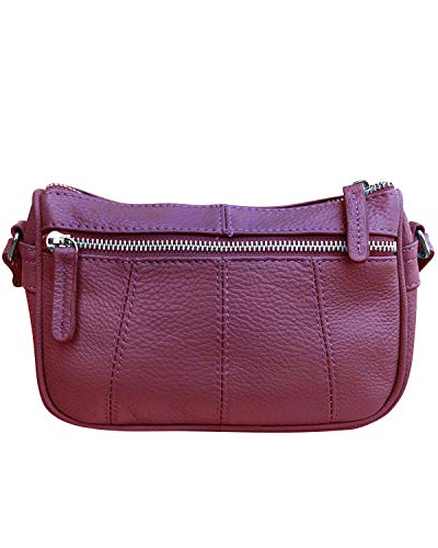 Roma Leathers Tassel Compact Body Purse - Cowhide Leather, Metal Zipper Teeth - Wine