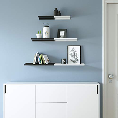 SRIWATANA Black Floating Shelves, Metal Wall Shelves Set of 3 for Bedroom, Living Room, Bathroom, Kitchen, Matte Black