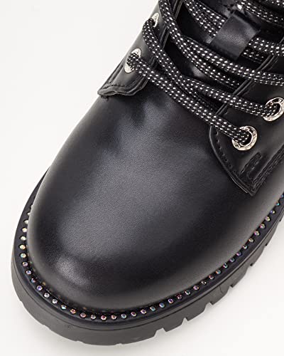 Vince Camuto Girls' Biker Boots - Quilted Chunky Combat Moto Biker Work Boots (Little Girl/Big Girl), Size 1.5, Black