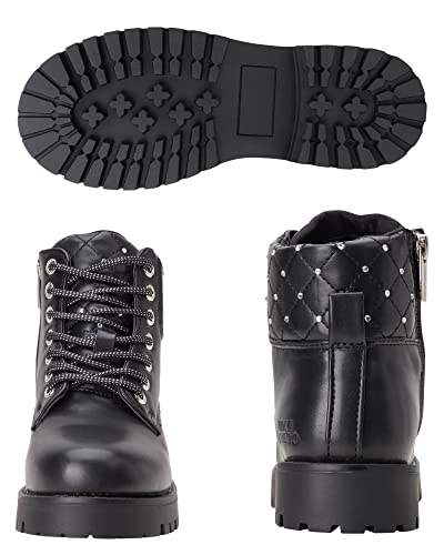 Vince Camuto Girls' Biker Boots - Quilted Chunky Combat Moto Biker Work Boots (Little Girl/Big Girl), Size 1.5, Black