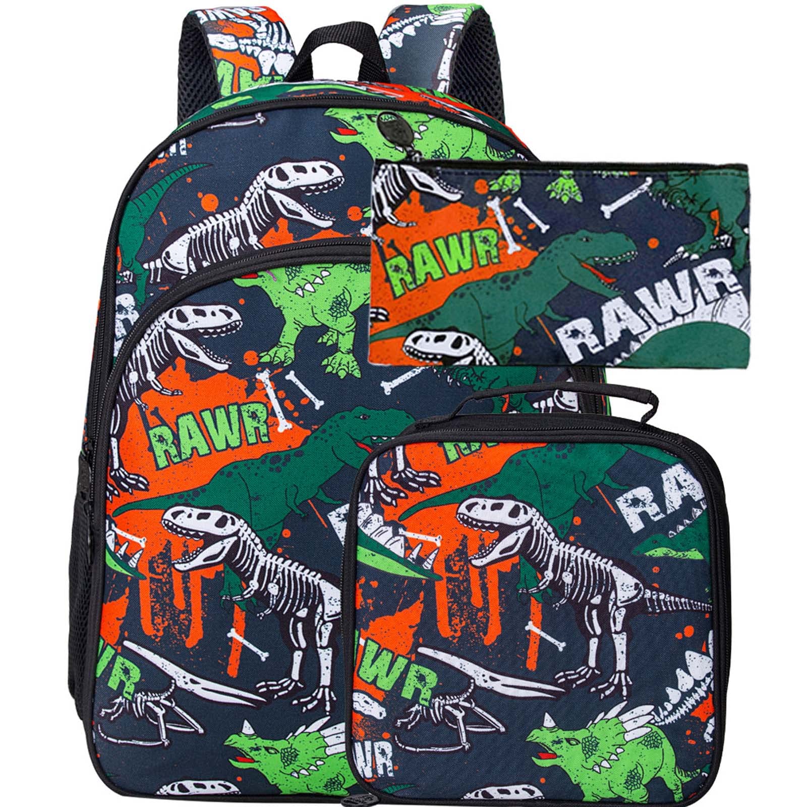 WZLVO 3PCS Kids Backpacks for Boys, 16" Dinosaur Preschool School Bookbag and Lunch Box for Elementary Toddler