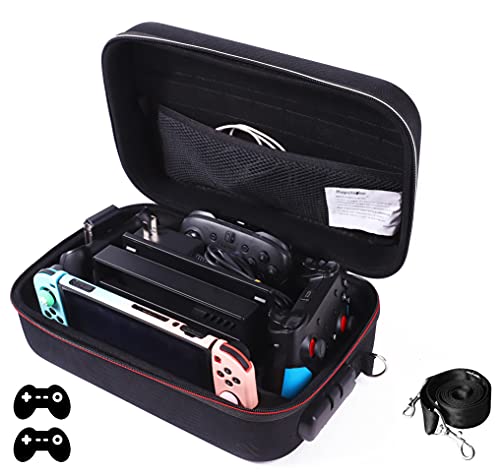 Magictodoor Locking Carrying Case for Nintendo Switch / Switch OLED Protective Hardshell Messenger Bag for Console, 2 Pro Controller, Dock, AC Adapter Cable & Accessories