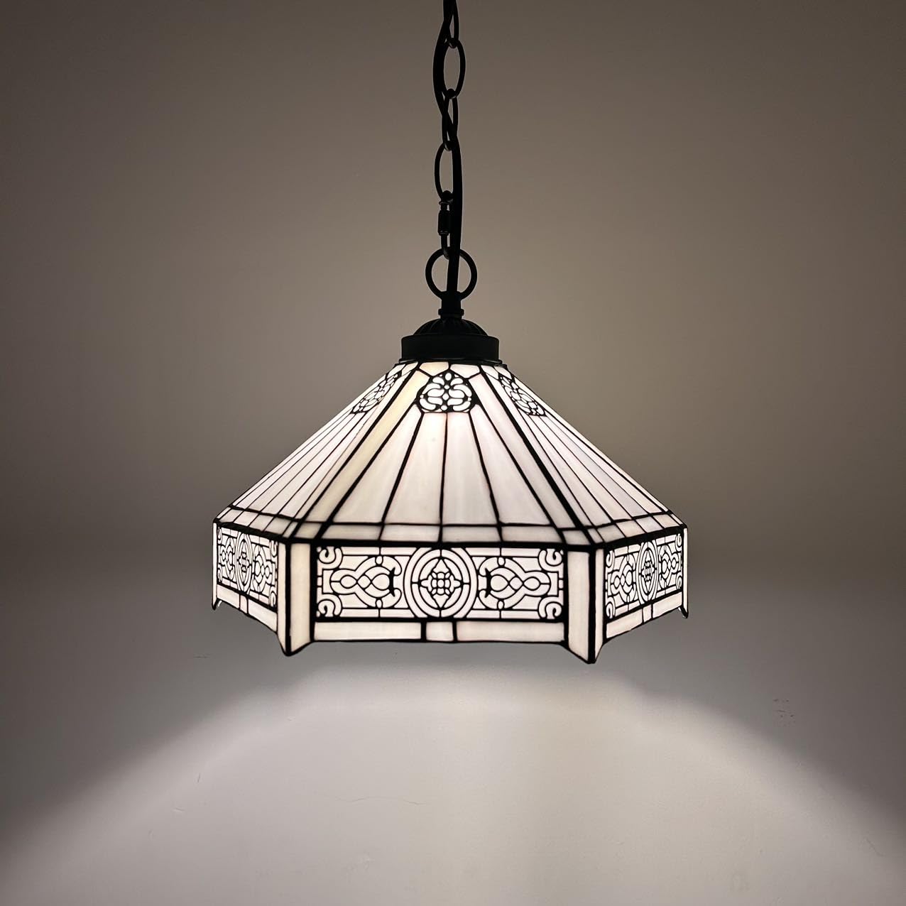 enjoy decor lamps Tiffany Pendant Lighting White Hexagon Stained Glass Hanging Lamp LED Bulb Included for Dining Room Island Kitchen Living Room 12”W*12”D*60”H