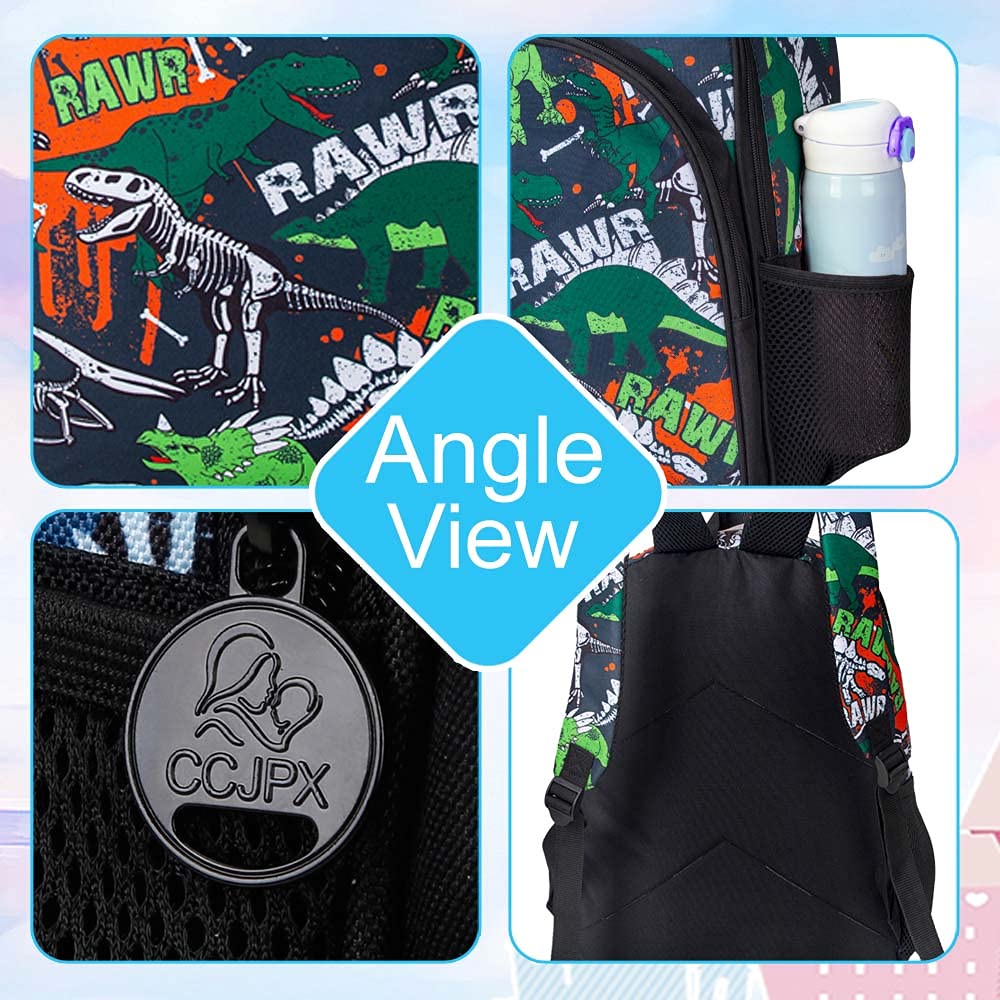 WZLVO 3PCS Kids Backpacks for Boys, 16" Dinosaur Preschool School Bookbag and Lunch Box for Elementary Toddler