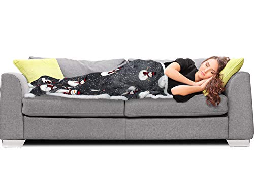 Christmas Throw Sherpa Blanket 50" x 60" Snow Man Pattern, Super Soft Fluffy Sherpa Throw TV Blanket Decorative Blanket for Bed Couch Holidays Grey