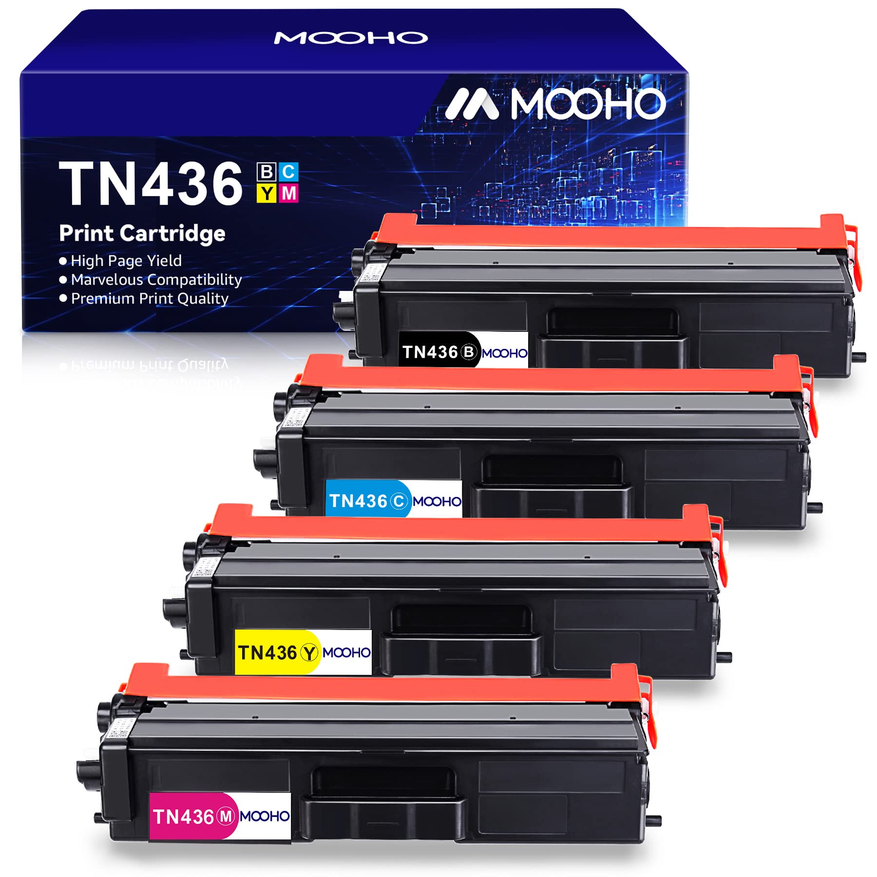 Mooho Compatible Toner Cartridge Replacement for Brother TN436 TN 436 TN433 TN431 for MFC-L8900CDW HL-L8360CDW HL-L8360CDWT MFCL8610CDW HL-L8260CDW MFCL9570CDW Printer (1B,1C,1M, 1Y)