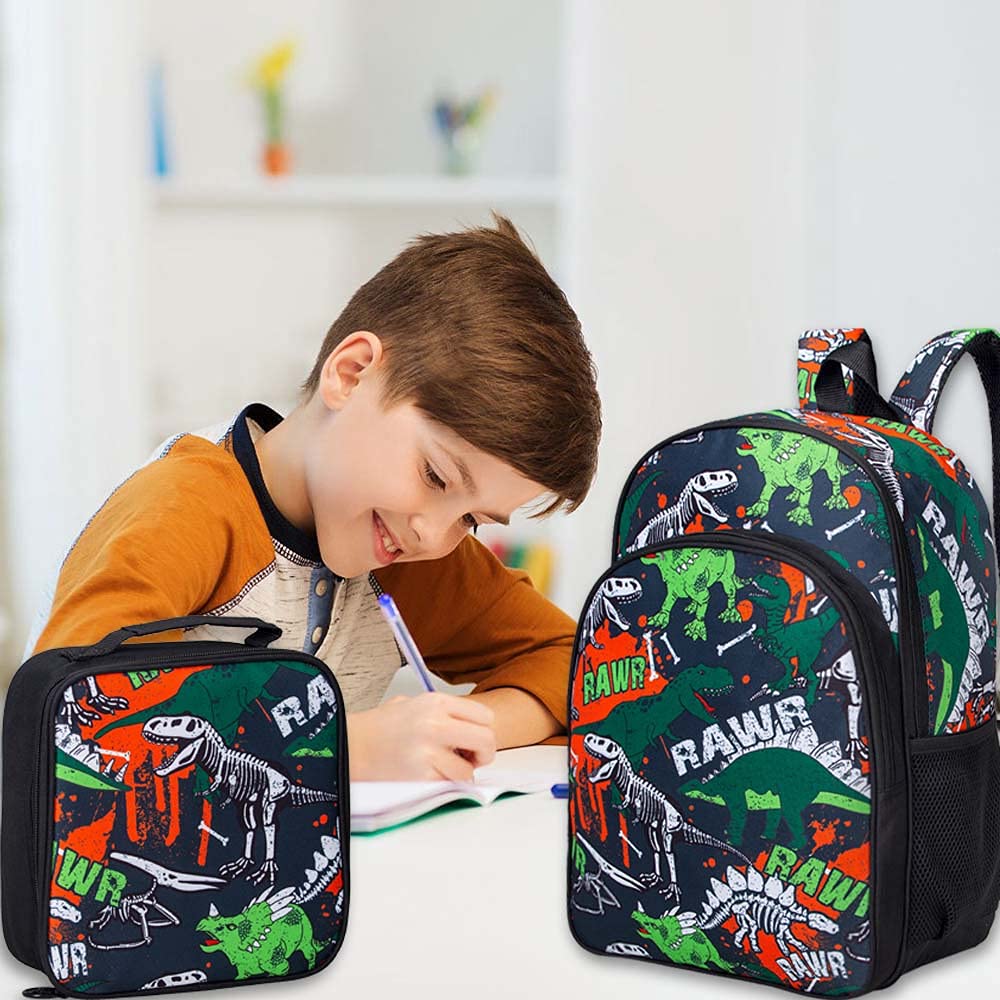 WZLVO 3PCS Kids Backpacks for Boys, 16" Dinosaur Preschool School Bookbag and Lunch Box for Elementary Toddler