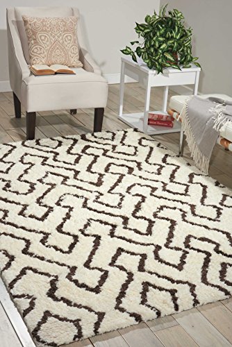 Nourison Galway Shag Ivory/Chocolate 5' x 7' Area-Rug, Easy-Cleaning, Non Shedding, Bed Room, Living Room, Dining Room, Kitchen (5x7)