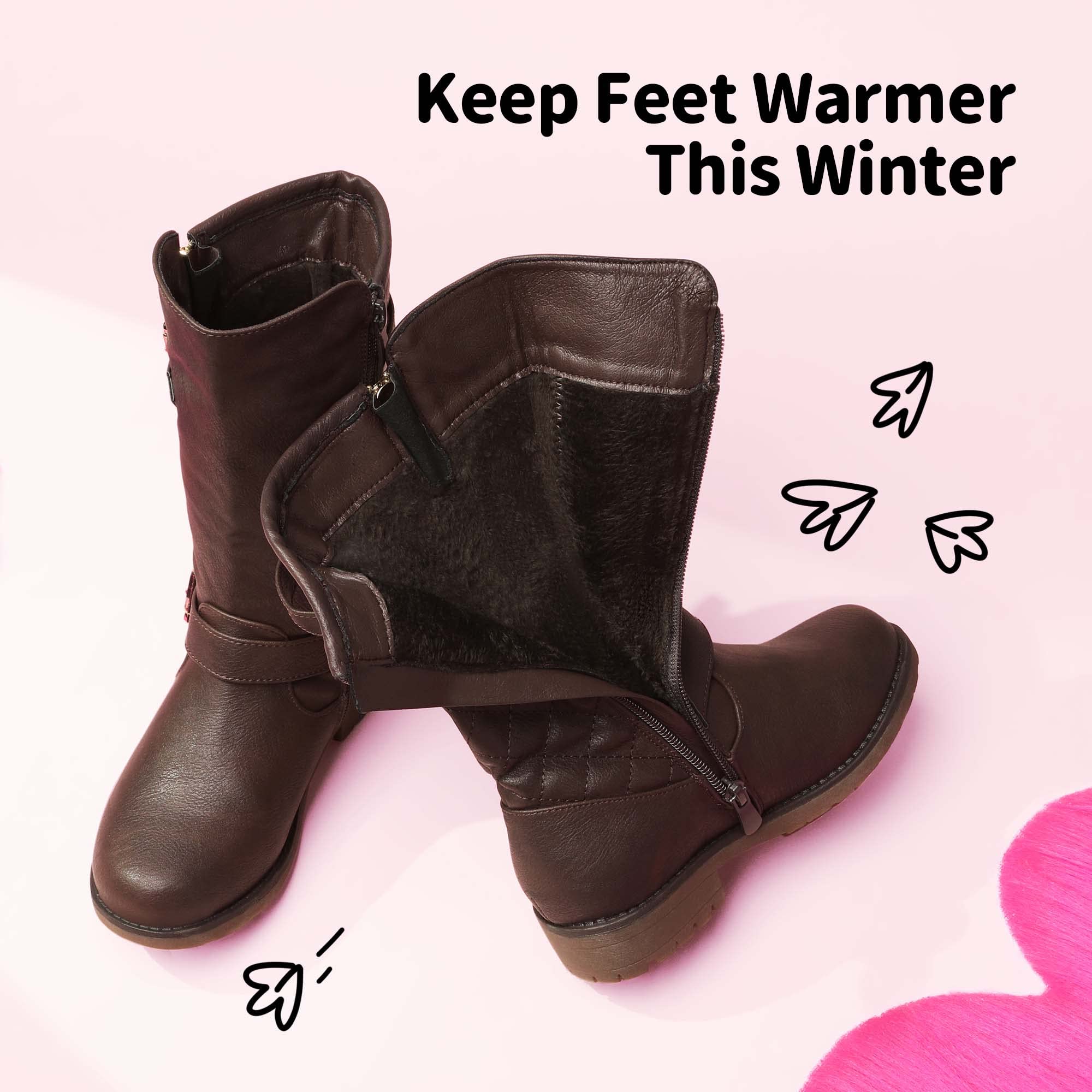 DREAM PAIRS Girls Little Kid Knice Brown Knee High Winter Motorcycle Riding Boots Size 3 M US Little Kid