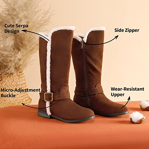 DREAM PAIRS SDBO2213K Girls Knee High Boots Side Zipper Mid Calf Boots Brown Size 3 Little Kid