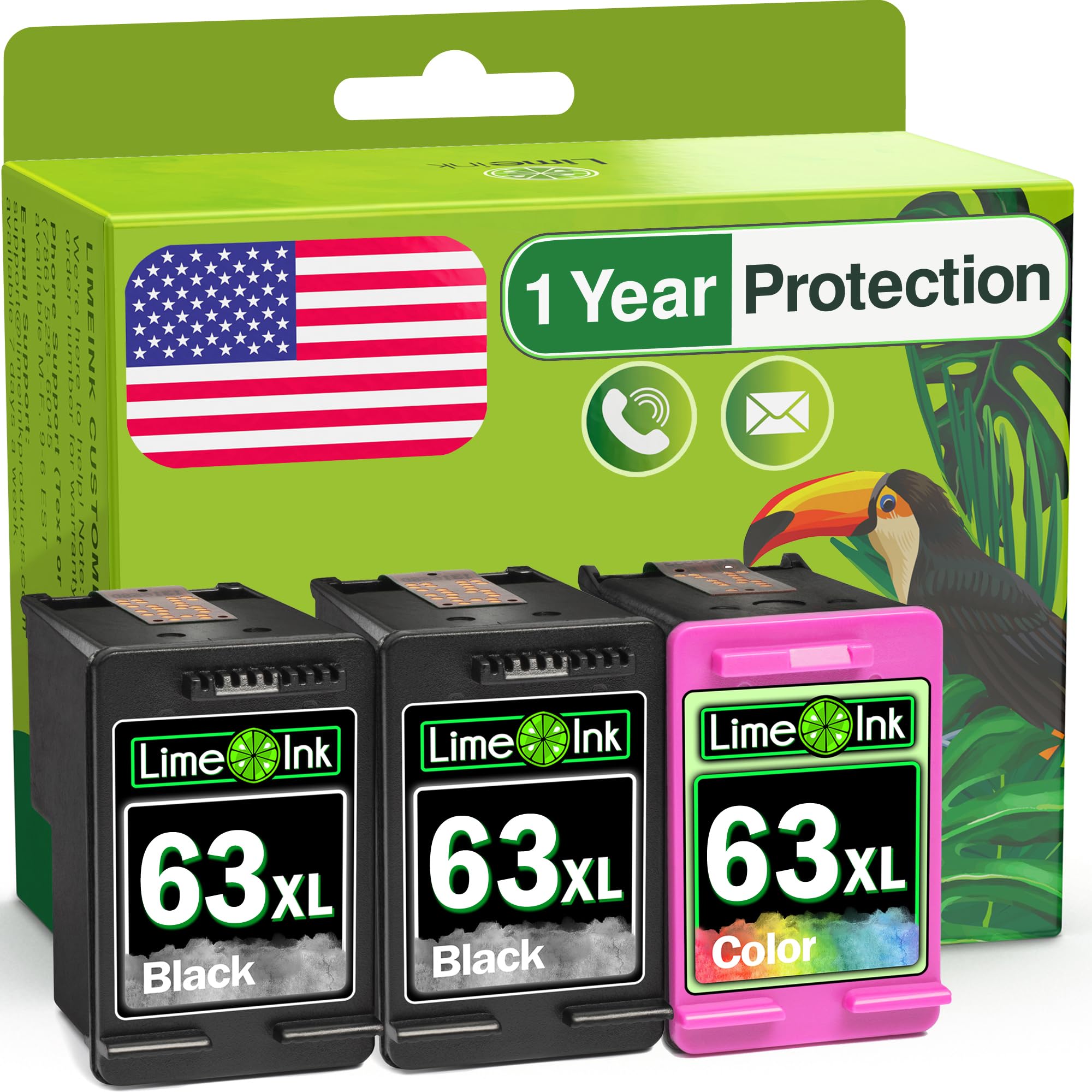 Limeink 3 Remanufactured Ink Cartridge 63XL 63 XL High Yield for HP Envy 4512 4520 Deskjet 3632 2130 2132 1110 3636 3637 1112 3630 3634 OfficeJet 3830 3833 4650 4652 4655 5255 5258 Printer Black Color