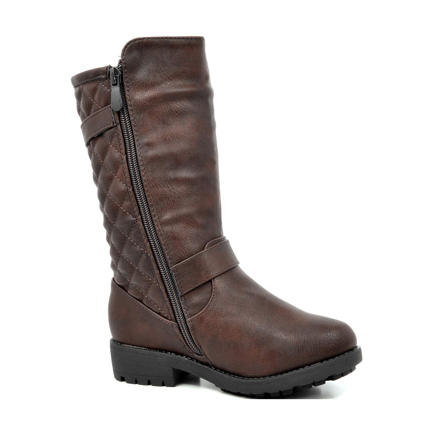 DREAM PAIRS Girls Little Kid Knice Brown Knee High Winter Motorcycle Riding Boots Size 3 M US Little Kid
