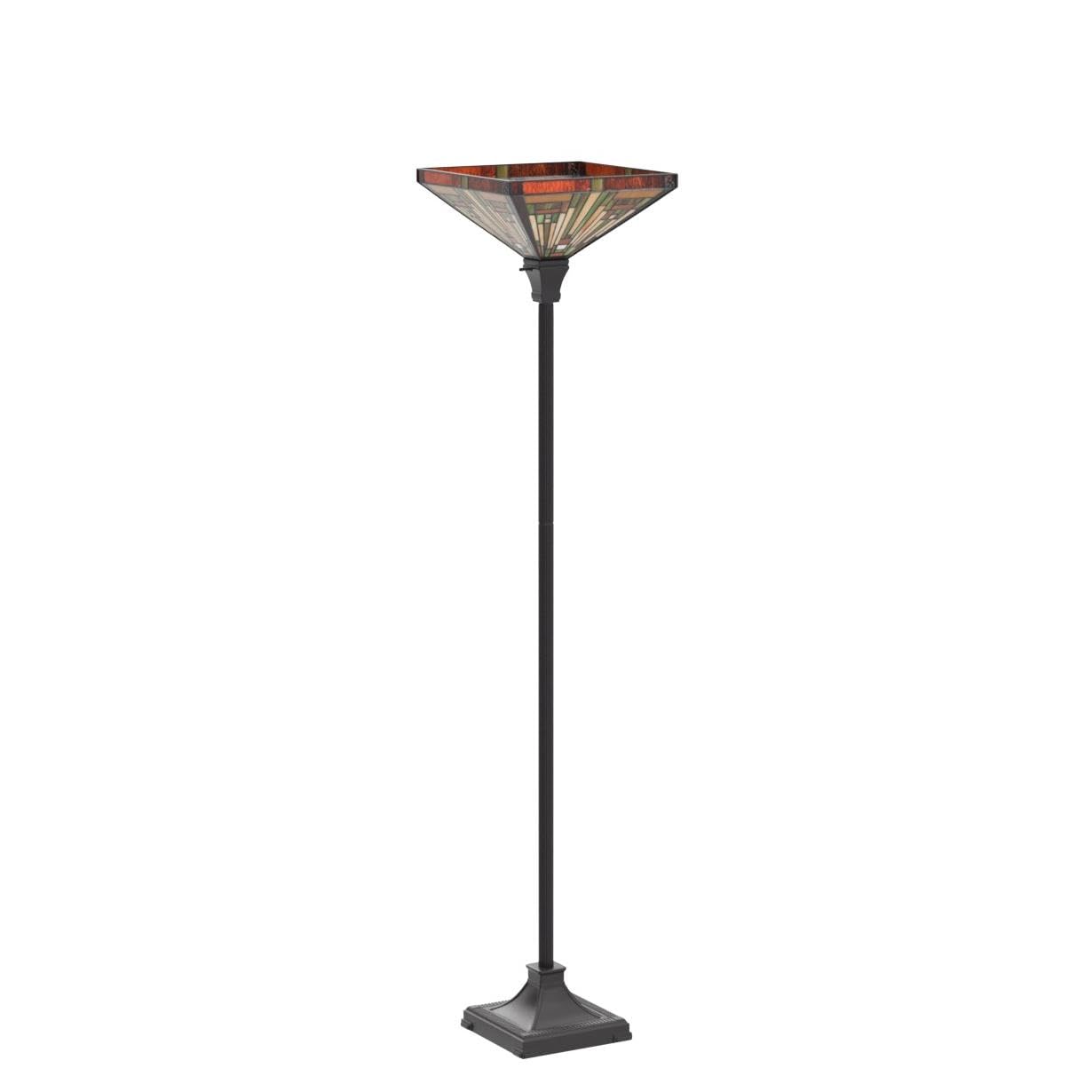 Capulina Tiffany Torchiere Floor Lamp 70" Tall Industrial Blackish Bronze Pole Amber Brown Style Stained Glass Torch Standing Light Decor for Living Room Bedroom Office