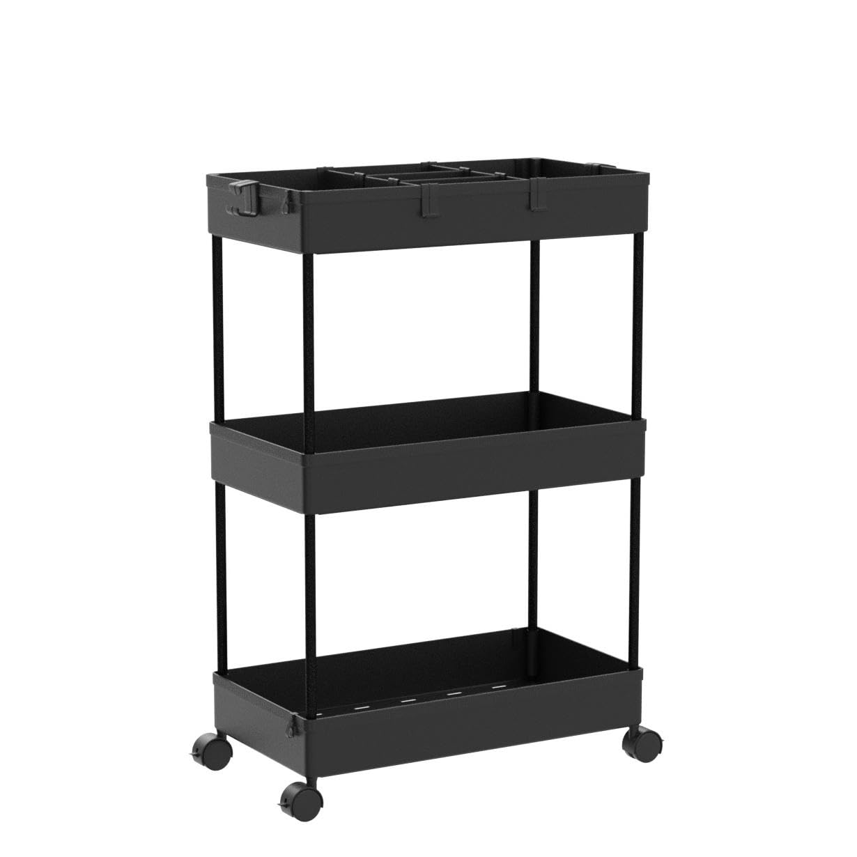 SPACELEAD 3 Tier Rolling Cart with Wheels, Storage Craft Art Cart Trolley Organizer Serving Cart, 3 Hanging Baskets Easy Assembly, for Office, Living Room, Kitchen, Black