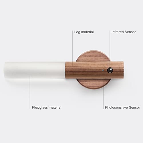 Seeloon Motion Sensor Night Lights Magnet Body Sensor Hallway Night Lights Rechargeable Led Light Portable Stairway Night Lights Wooden Wall Sconce Battery Operated Wall Sconces (Ash Wood)