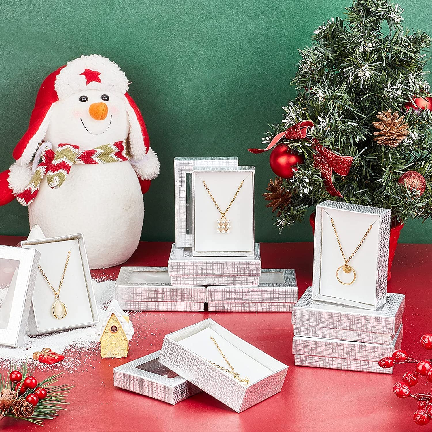 NBEADS 30PCS Silver Gift Boxes Presentation Box with Padding - Birthday Gift Box - Nail Packaging Boxes Cardboard Jewelry Boxes 3.54"x2.56"x1.1" for Christmas Packaging