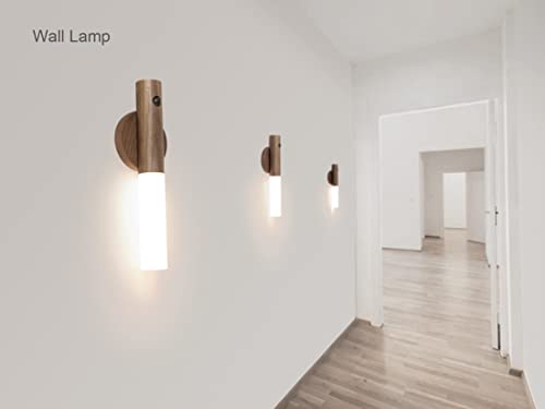 Seeloon Motion Sensor Night Lights Magnet Body Sensor Hallway Night Lights Rechargeable Led Light Portable Stairway Night Lights Wooden Wall Sconce Battery Operated Wall Sconces (Ash Wood)