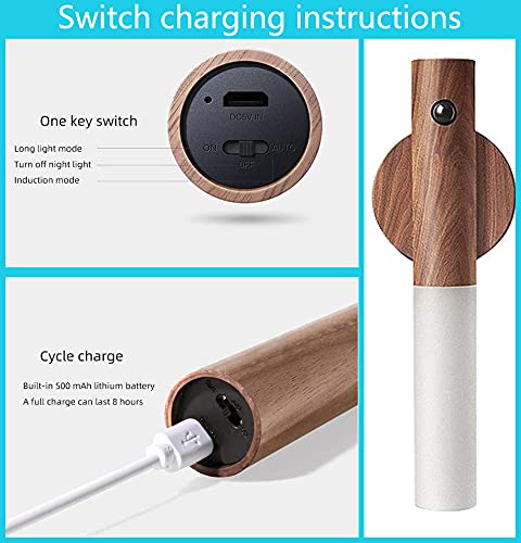 Seeloon Motion Sensor Night Lights Magnet Body Sensor Hallway Night Lights Rechargeable Led Light Portable Stairway Night Lights Wooden Wall Sconce Battery Operated Wall Sconces (Ash Wood)
