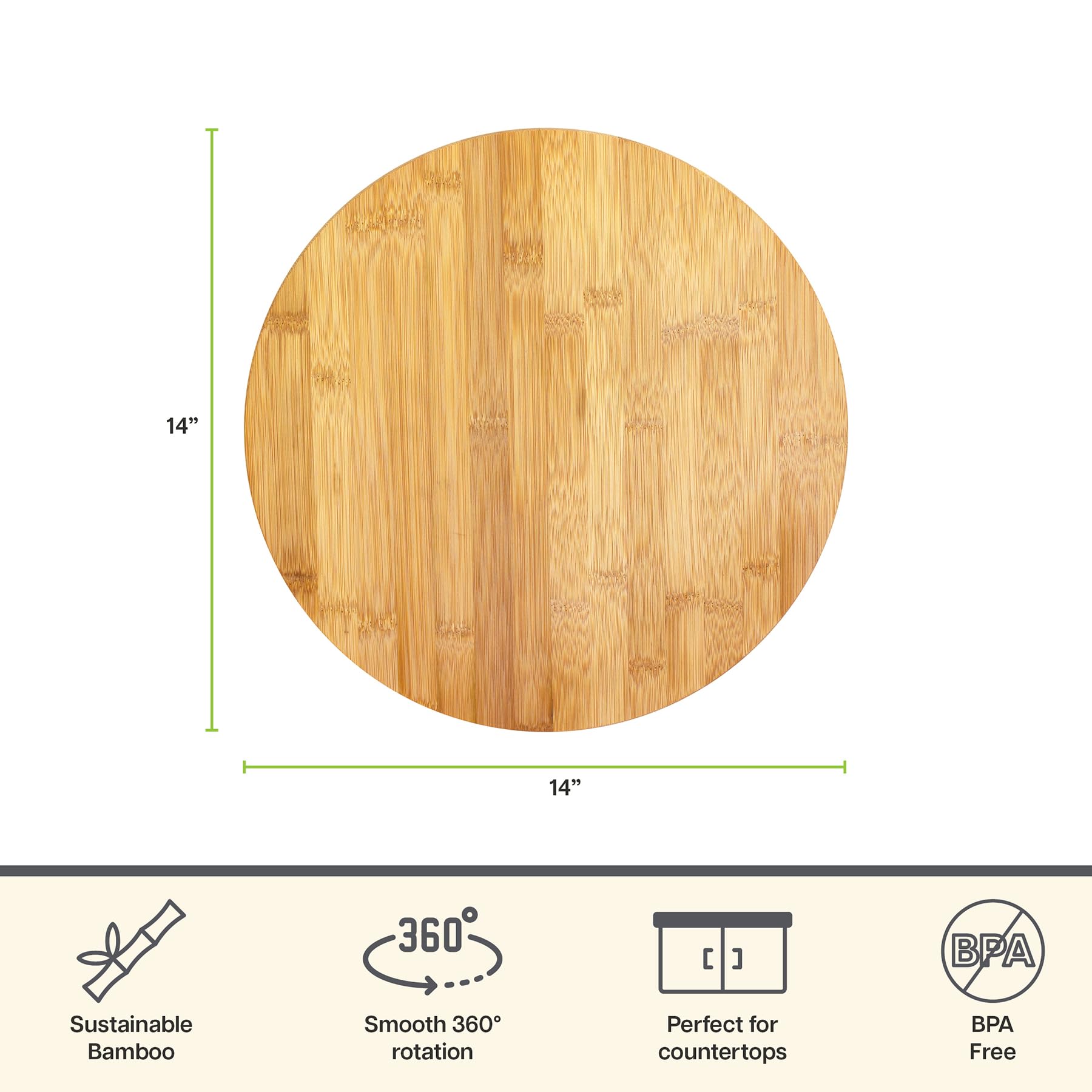 TB Home 14” Bamboo Lazy Susan Organizer for Kitchen, Turntable for Cabinet, Table or Pantry
