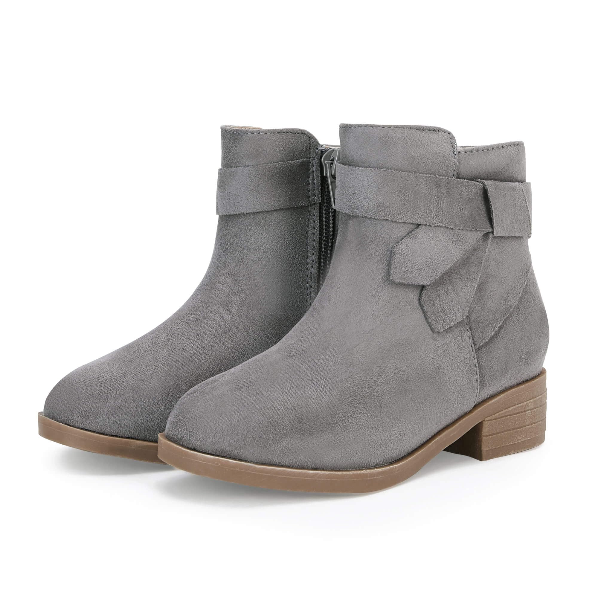 PiePieBuy Kids Girls Tie Knot Ankle Boots Chunky Low Block Heel Chelsea Dress Booties Winter Shoes With Zipper,Grey, Size 13 Little Kid
