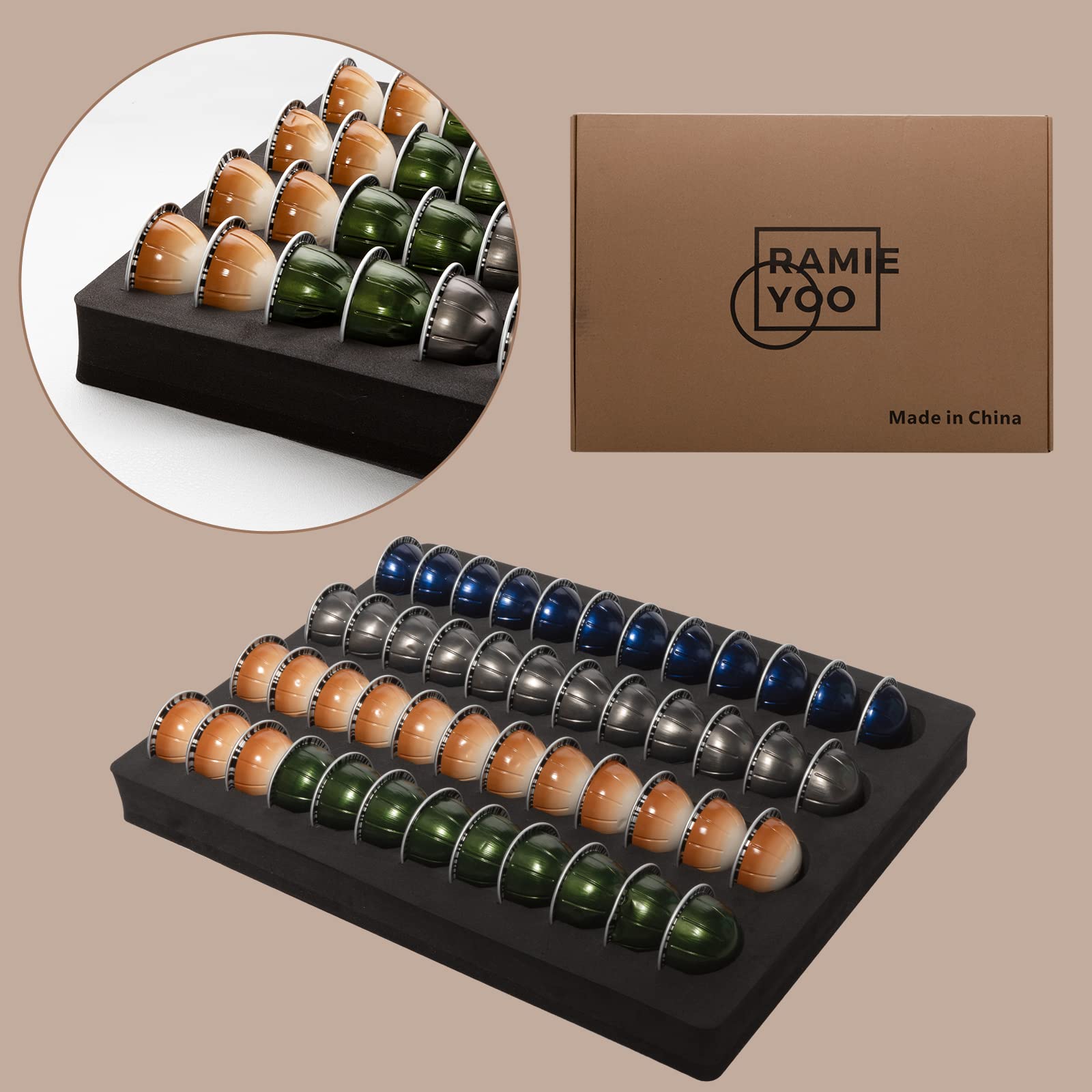 RAMIEYOO Coffee Capsule Storage Drawer Tray,Drawer Insert Organizer Holds 48 Pods Compatible with Nespresso Vertuo Vertuoline Capsules for Kitchen,Home,Office(Waterproof/Washable)