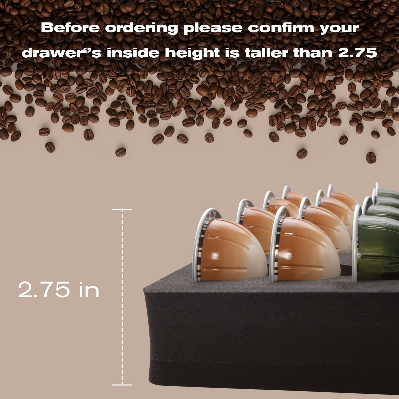 RAMIEYOO Coffee Capsule Storage Drawer Tray,Drawer Insert Organizer Holds 48 Pods Compatible with Nespresso Vertuo Vertuoline Capsules for Kitchen,Home,Office(Waterproof/Washable)