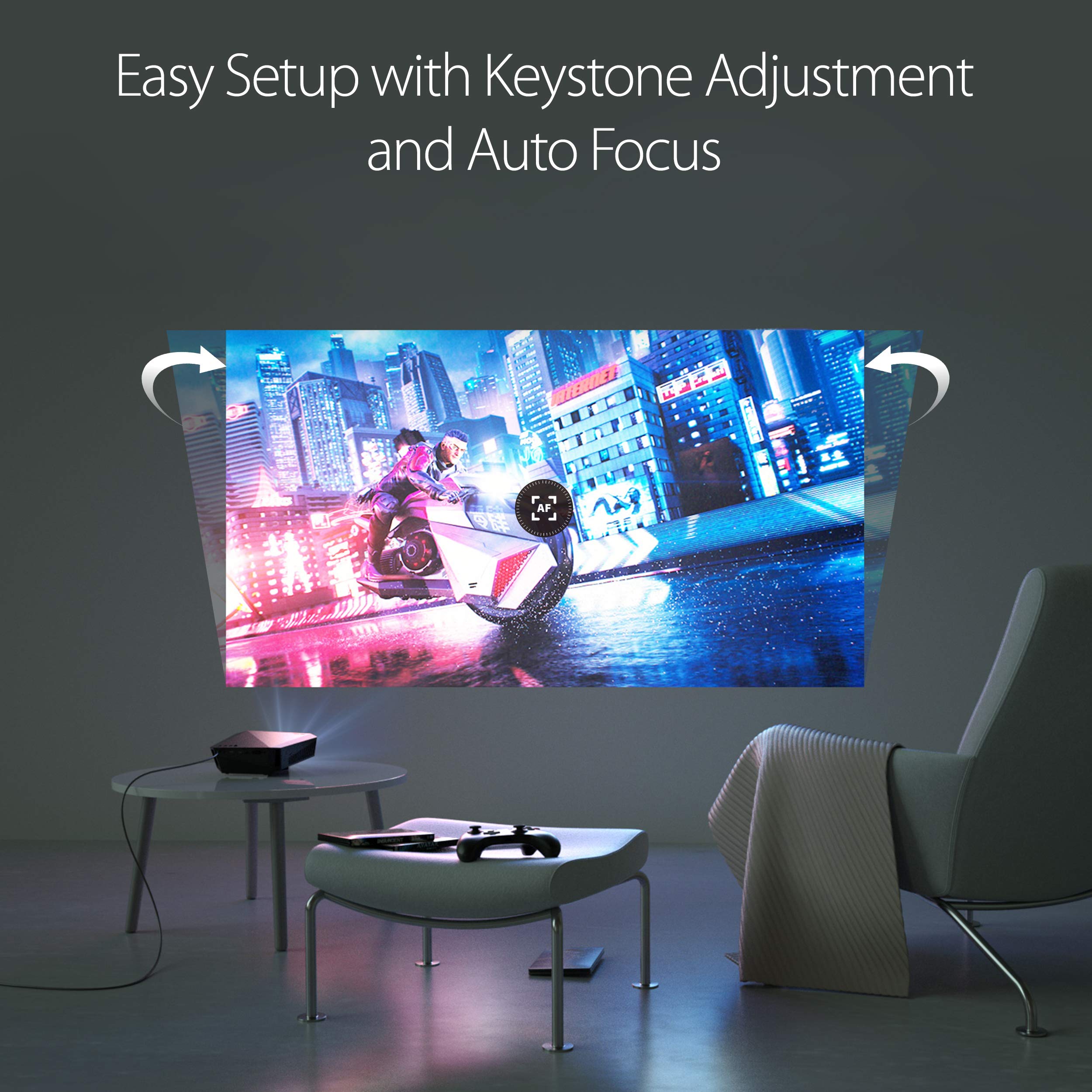 ASUS F1 LED Projector, FHD 1080P 1200 Lumens, 3D, Short Throw | Premium Audio by Harman Kardon | Wireless Projection | Remote Control | 2 Years Warranty
