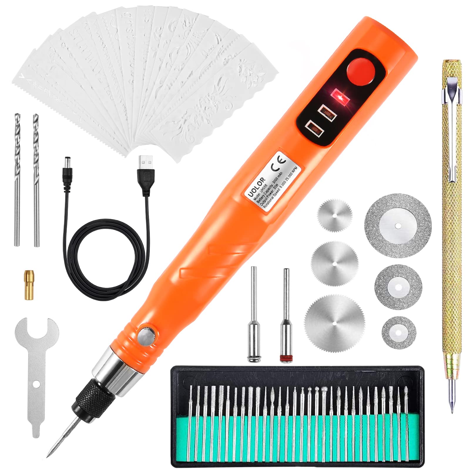 Uolor Cordless USB Rechargable Engraving Tool Kit, Electric Engraver Etching Pen Rotary Tool for Jewelry Plastic Wood Glass Stone