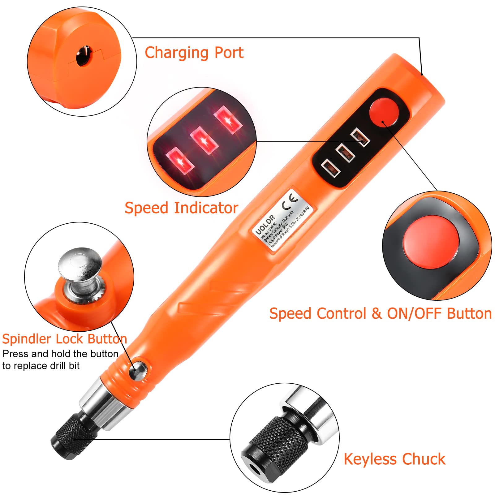 Uolor Cordless USB Rechargable Engraving Tool Kit, Electric Engraver Etching Pen Rotary Tool for Jewelry Plastic Wood Glass Stone