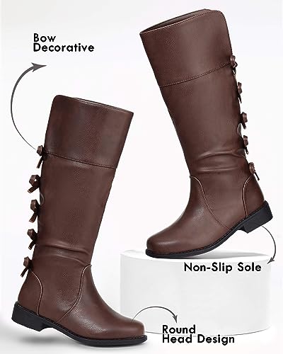 Coutgo Girls Knee High Boot Bowknot Low Chunky Heel Zipper Fashion Winter Riding Boots