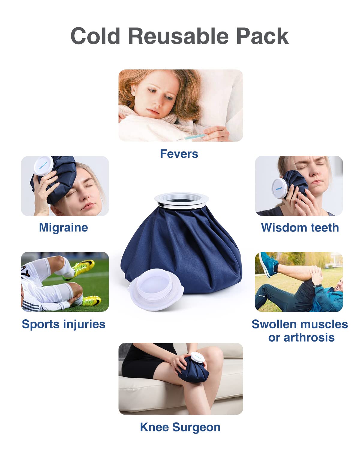 elitehood Reusable Ice Bag Ice Pack for Injuries, 3 Sizes (6"/9"/11") Refillable Ice Bag, Hot & Cold Therapy Ice Bag for Injury and Pain Relief with Elastic Breathable Support Wrap and Extension wrap