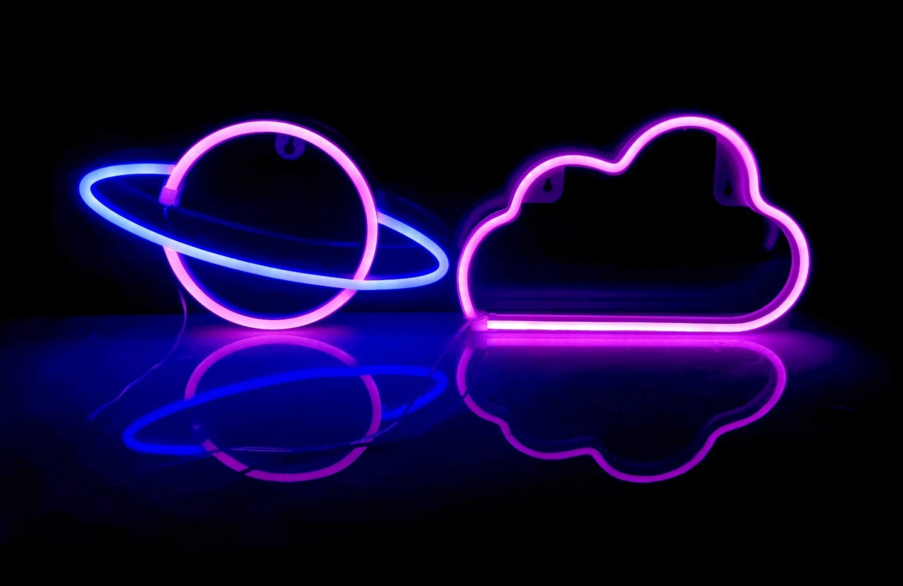 VIOPVERY 3 Pcs Neon Cloud Lightning Planet Signs for Bedroom Wall Decor, LED Lights for Kids Room, Gift, Party, Birthday, Christmas, Wedding, Bar