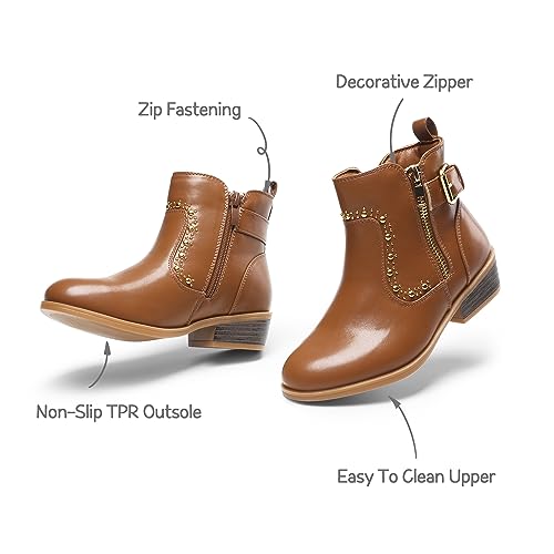 DREAM PAIRS Girls Boots Low Heel Side Zipper Ankle Booties Little Kid/Big Kid,Size 13 Little Kid,Camel,SDBO2303K