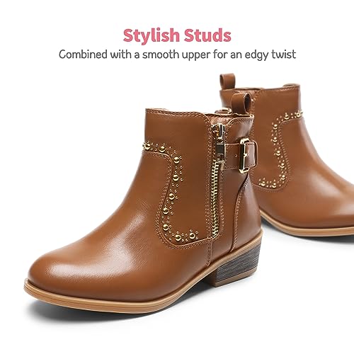 DREAM PAIRS Girls Boots Low Heel Side Zipper Ankle Booties Little Kid/Big Kid,Size 13 Little Kid,Camel,SDBO2303K