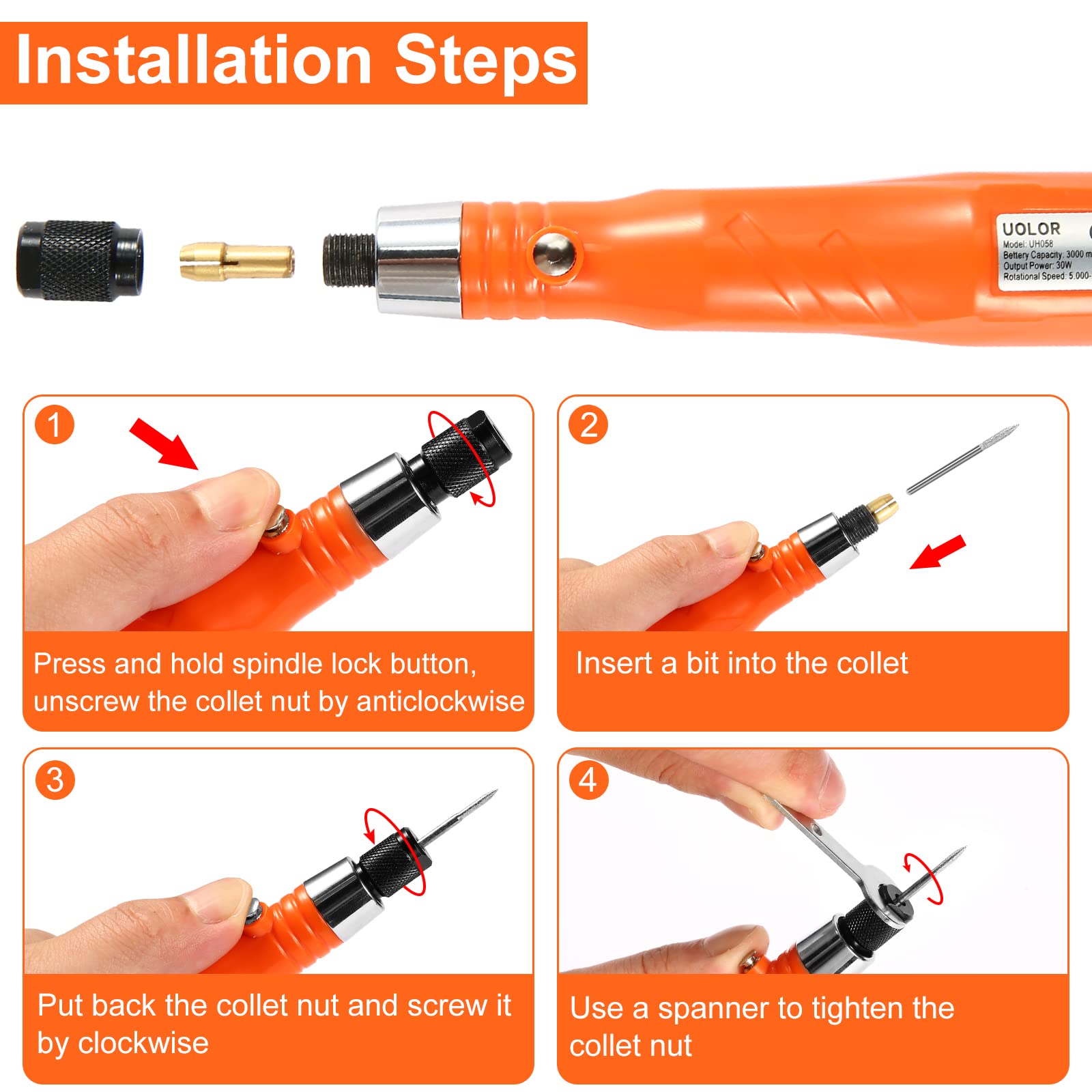 Uolor Cordless USB Rechargable Engraving Tool Kit, Electric Engraver Etching Pen Rotary Tool for Jewelry Plastic Wood Glass Stone