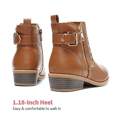 DREAM PAIRS Girls Boots Low Heel Side Zipper Ankle Booties Little Kid/Big Kid,Size 13 Little Kid,Camel,SDBO2303K