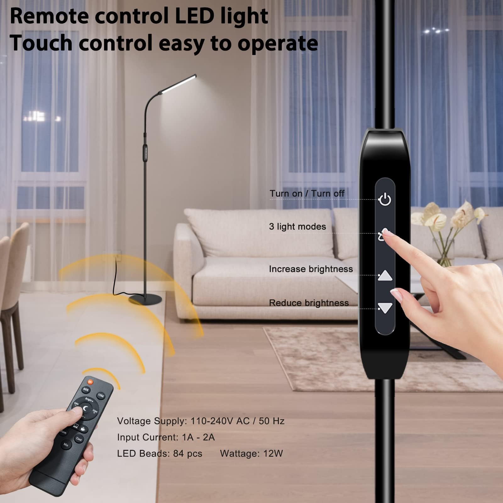Dragon-Hub Bright Led Floor Lamp with Remote, Floor Light Touch, 3 Colors 5 Brightness 10 Mins Timer, Eyelash Lamp for Eyelash Extensions Lash Light Reading Lamp (Black - R)